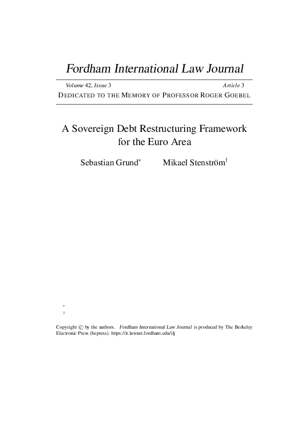 (PDF) A Framework for Sovereign Debt Restructuring in the Euro Area