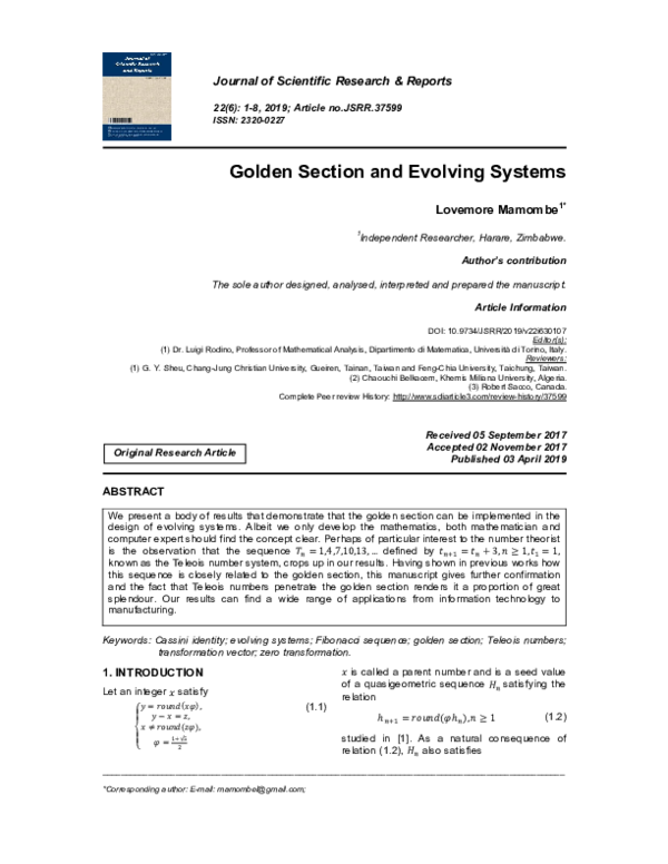 (PDF) Golden Section and Evolving Systems | Lovemore Mamombe - Academia.edu