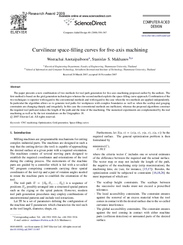 (PDF) Curvilinear space-filling curves for five-axis machining