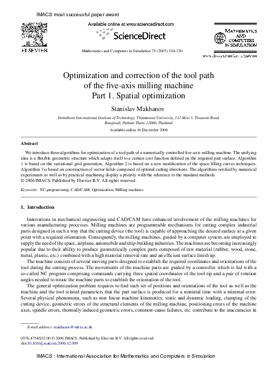 Pdf Optimization And Correction Of The Tool Path Of The Five Axis