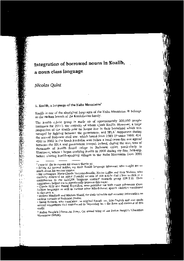 (PDF) Integration of borrowed nouns in Koalib, a noun class language