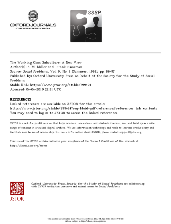 (PDF) The Working Class Subculture: A New View