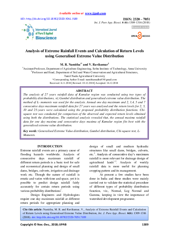 (PDF) Analysis of Extreme Rainfall Events and Calculation of Return Levels using Generalised ...