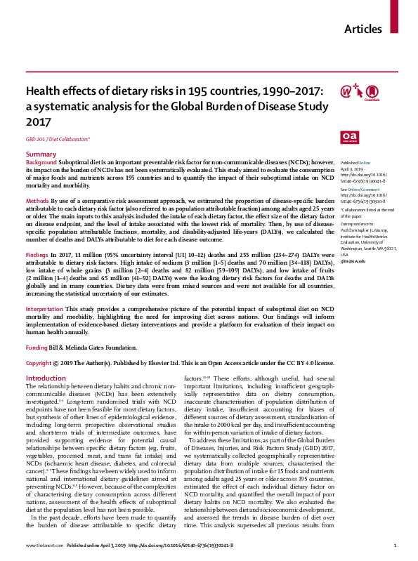 (PDF) Health effects of dietary risks in 195 countries, 1990–2017: a ...