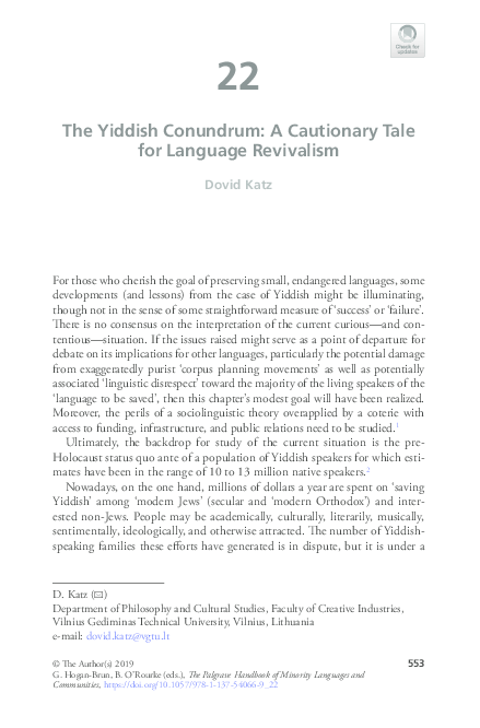 (PDF) The Yiddish Conundrum: A Cautionary Tale for Language Revivalism
