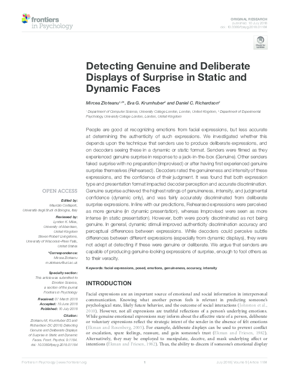 (PDF) Detecting Genuine and Deliberate Displays of Surprise in Static ...