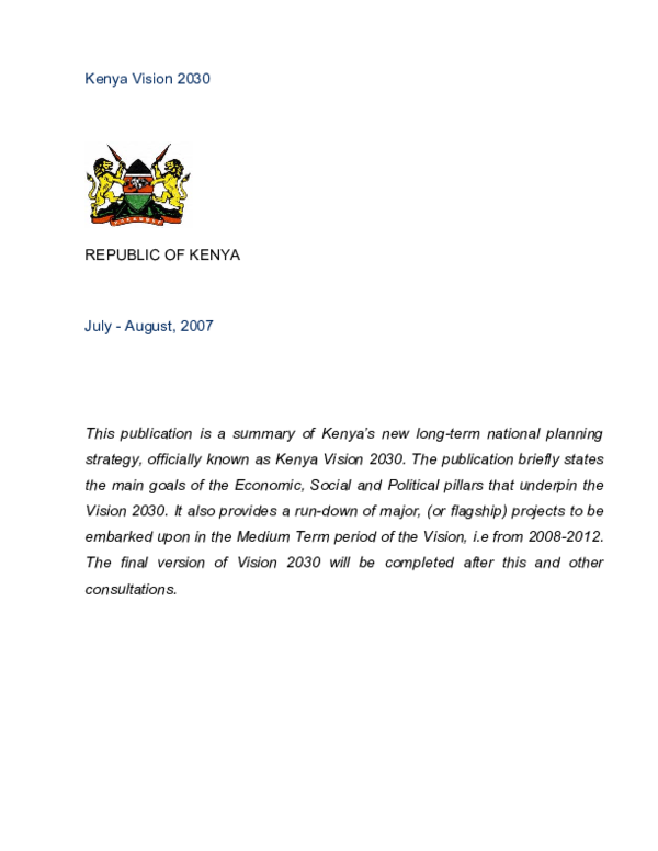 (PDF) Kenya Vision 2030 REPUBLIC OF KENYA