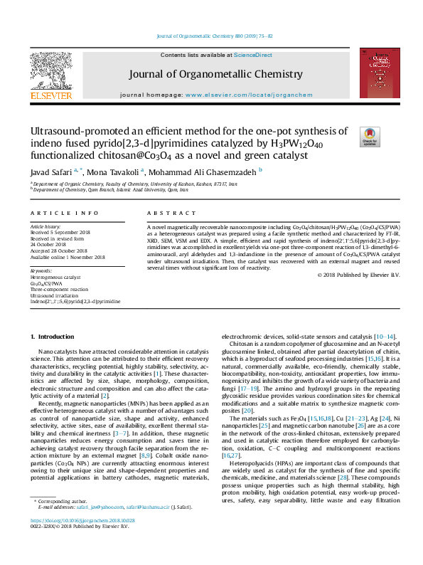 (PDF) Ultrasound-promoted an efficient method for the one-pot synthesis ...