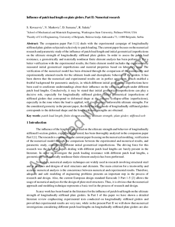 (PDF) Influence of patch load length on plate girders. Part II ...