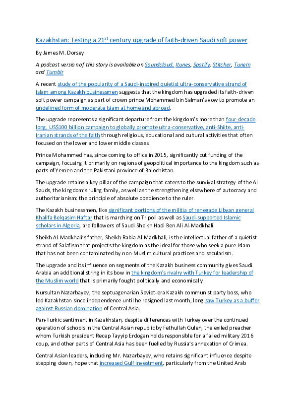 (DOC) Kazakhstan Testing a 21st century upgrade of faith driven Saudi ...