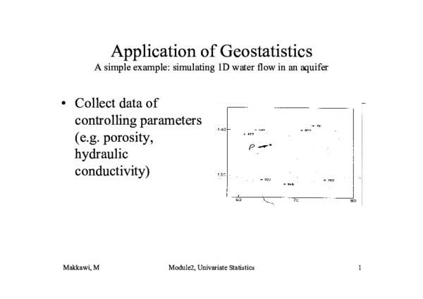 (PDF) Application of Geostatistics A simple example: simulating 1D water flow in an aquifer