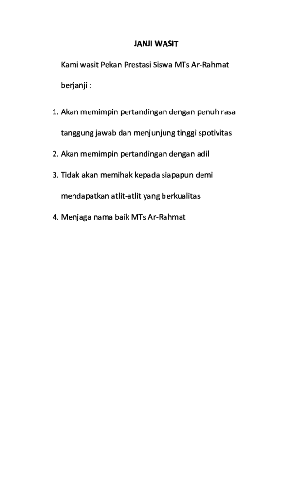 (DOC) JANJI ATLET WASIT PEKAN PRESTASI SISWA turnamen