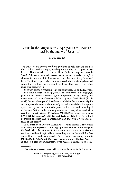 (PDF) Shaul Shaked, “Jesus in the Magic Bowls: Apropos Dan Levene’s ...