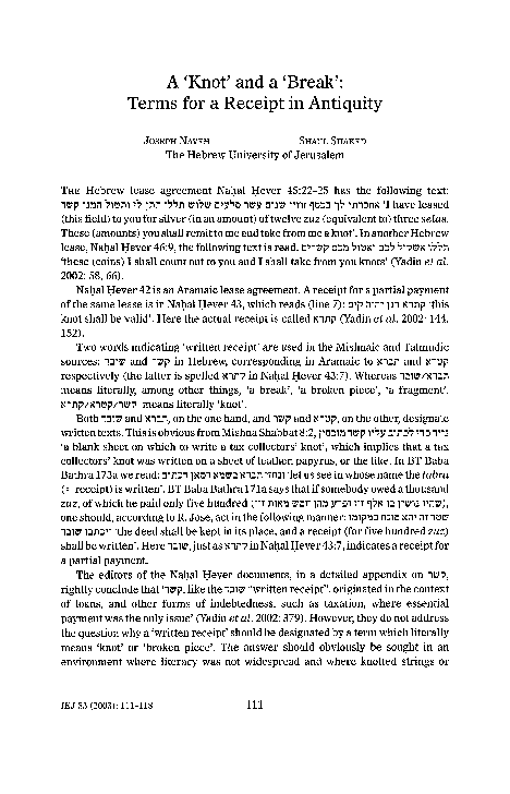 (PDF) Joseph Naveh and Shaul Shaked, “A ‘Knot’ and a ‘Break’: Terms for ...