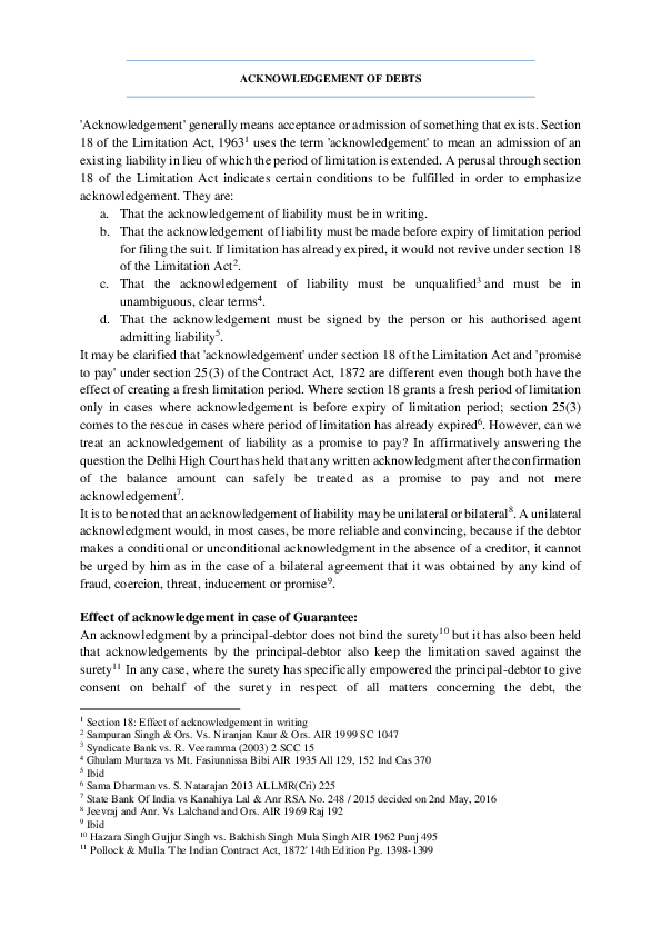 (DOC) Acknowledgement of Debt