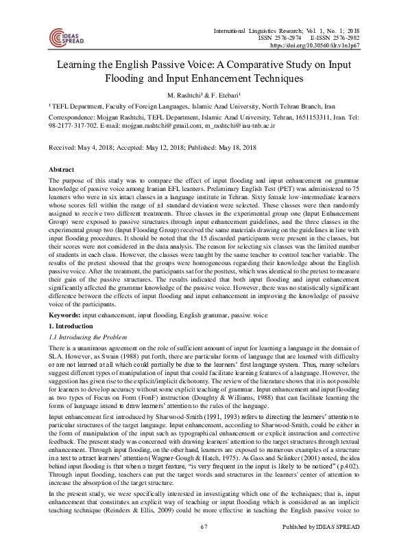 (PDF) Learning the English Passive Voice: A Comparative Study on Input Flooding and Input ...
