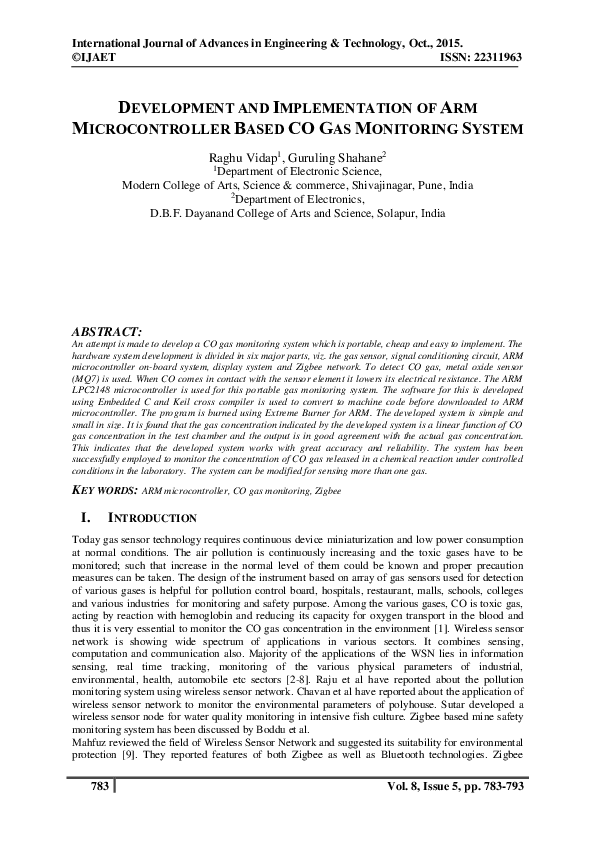 (PDF) DEVELOPMENT AND IMPLEMENTATION OF ARM MICROCONTROLLER BASED CO GAS MONITORING SYSTEM