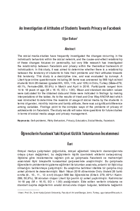 (PDF) An Investigation of Attitudes of Students Towards Privacy on ...