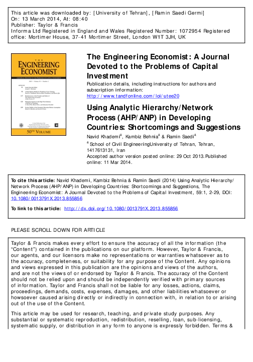 (PDF) Using Analytic Hierarchy/Network Process (AHP/ANP) in Developing ...