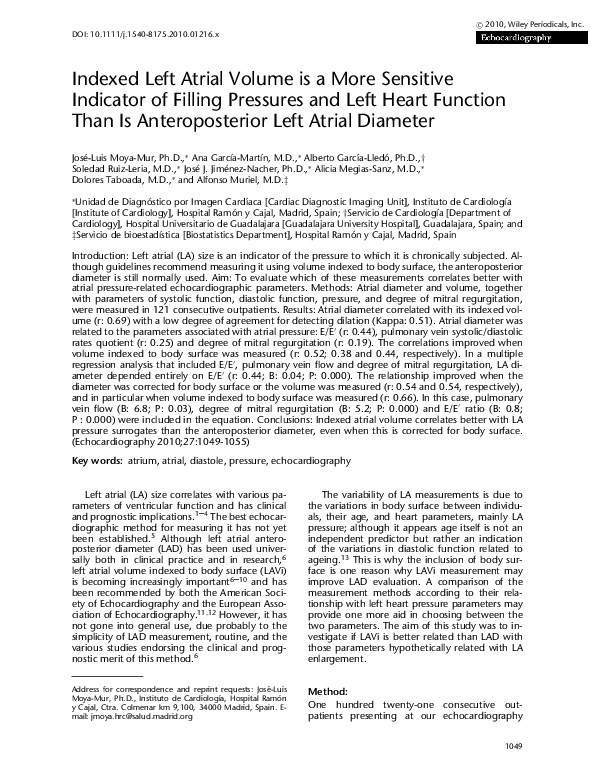 (PDF) Indexed Left Atrial Volume is a More Sensitive Indicator of ...