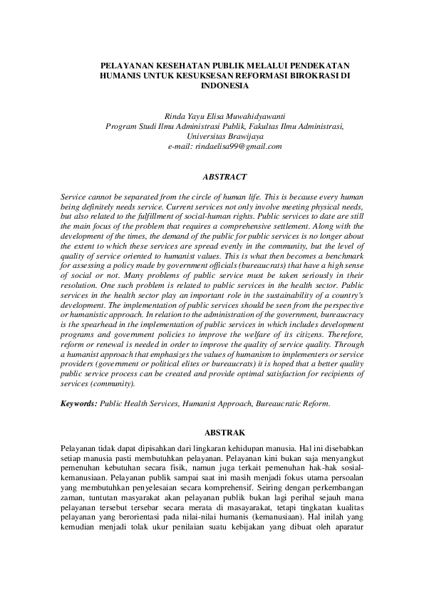 (DOC) Artikel Ilmiah Pelayanan Kesehatan Publik melalui Pendekatan Humanis