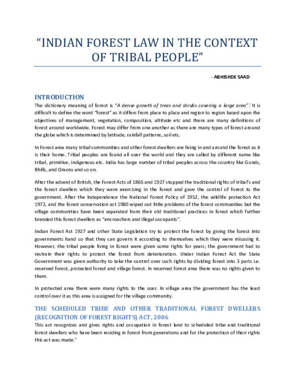 (DOC) INDIAN FOREST LAW IN THE CONTEXT OF TRIBAL PEOPLE
