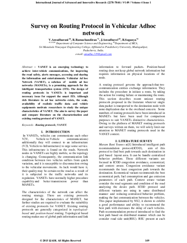 Pdf Survey On Routing Protocol In Vehicular Adhoc Network