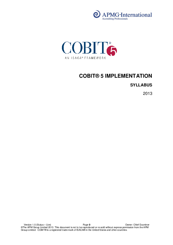 (PDF) COBIT® 5 IMPLEMENTATION SYLLABUS 2013