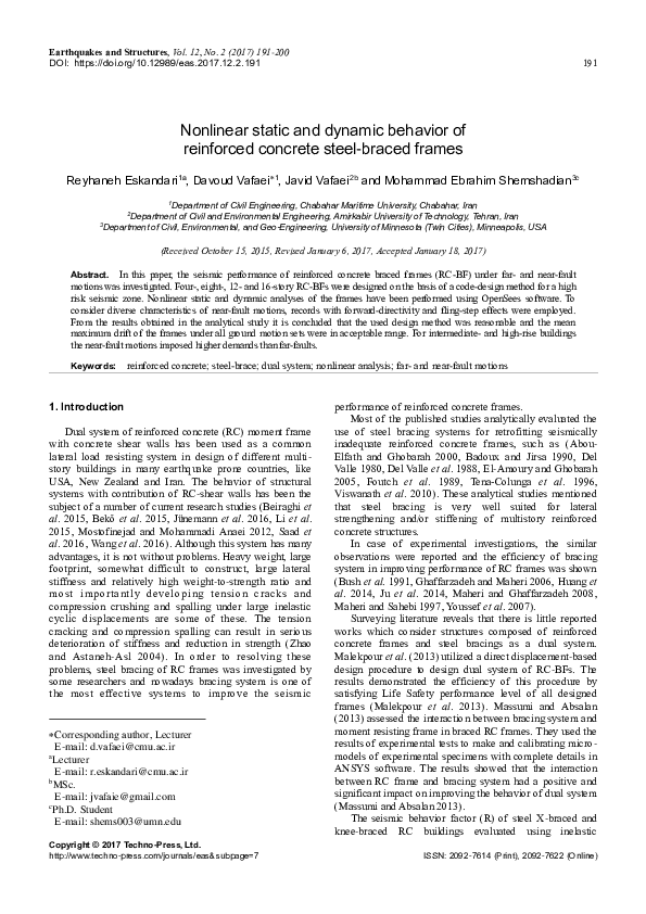 (PDF) Nonlinear static and dynamic behavior of reinforced concrete ...