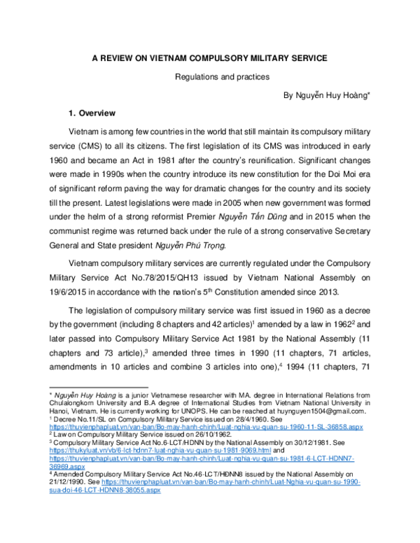 (PDF) A REVIEW ON VIETNAM COMPULSORY MILITARY SERVICE Regulations and ...