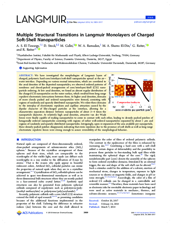 Pdf Multiple Structural Transitions In Langmuir Monolayers Of Charged Soft Shell Nanoparticles