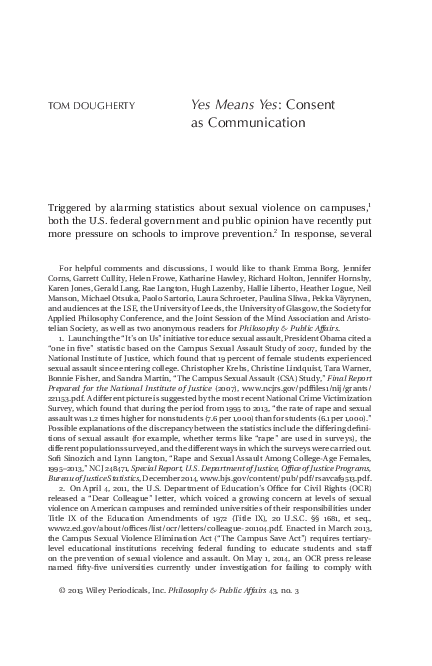 (PDF) Yes Means Yes: Consent as Communication