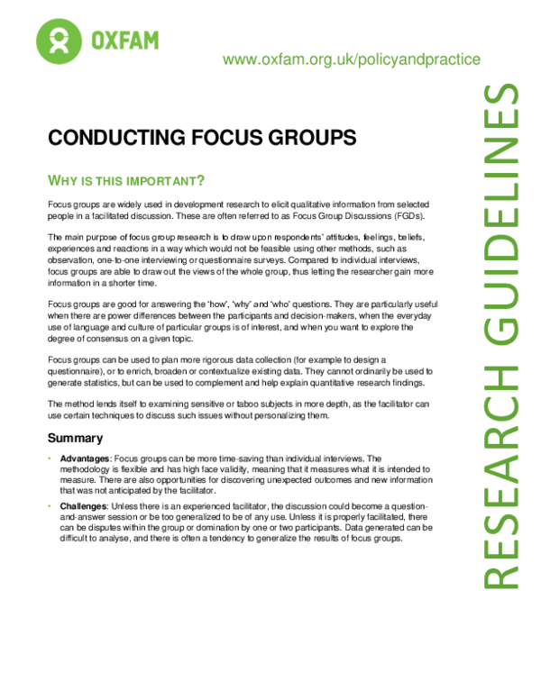 (PDF) Conducting focus groups