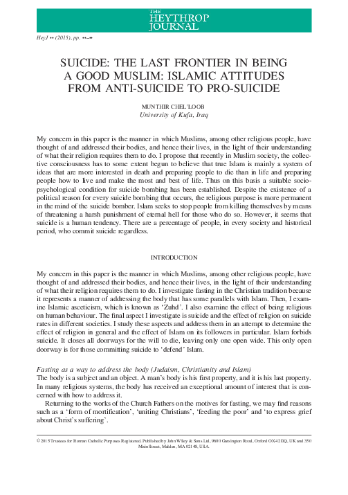(PDF) SUICIDE: THE LAST FRONTIER IN BEING A GOOD MUSLIM: ISLAMIC ...