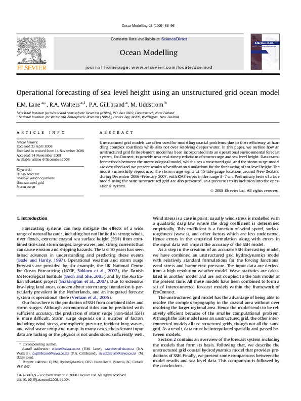 Pdf Operational Forecasting Of Sea Level Height Using An Unstructured