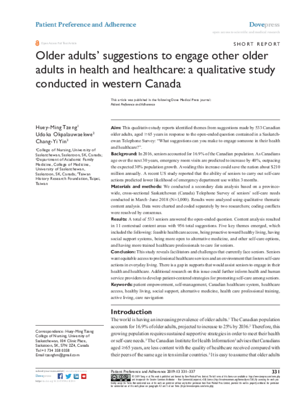 Pdf Older Adults Suggestions To Engage Other Older Adults In Health