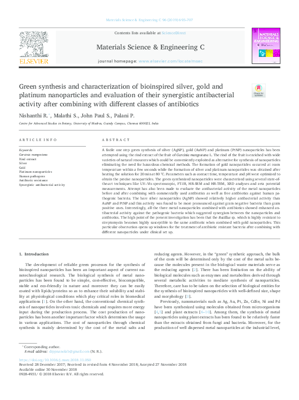 (PDF) Green synthesis and characterization of bioinspired silver, gold and platinum ...