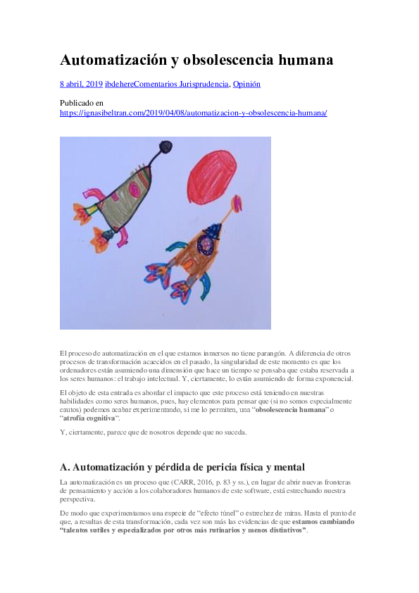 (DOC) Post Blog (2019, Abril) - Automatización y obsolescencia humana