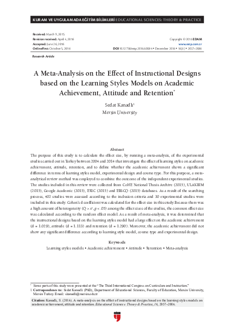 (PDF) KURAM VE UYGULAMADA EĞİTİM BİLİMLERİ EDUCATIONAL SCIENCES: THEORY & PRACTICE A Meta ...