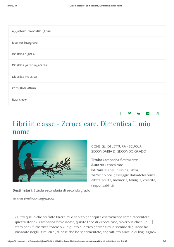 (PDF) Libri in classe - Zerocalcare, Dimentica il mio nome