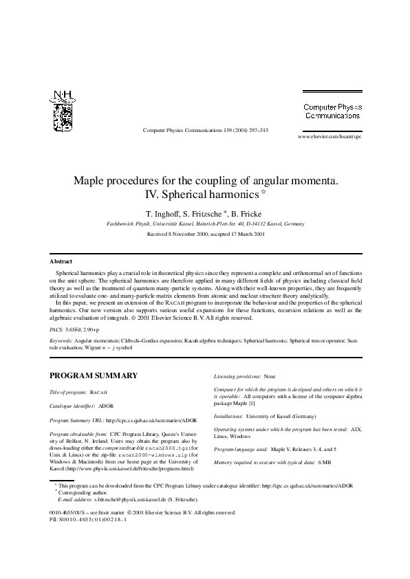 (PDF) Maple procedures for the coupling of angular momenta. An up-date ...
