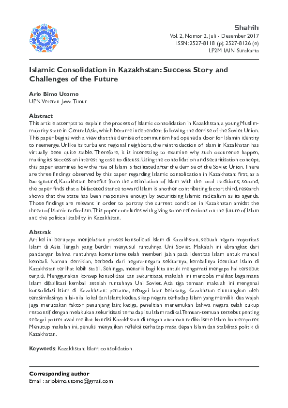 (PDF) Islamic Consolidation in Kazakhstan: Success Story and Challenges ...