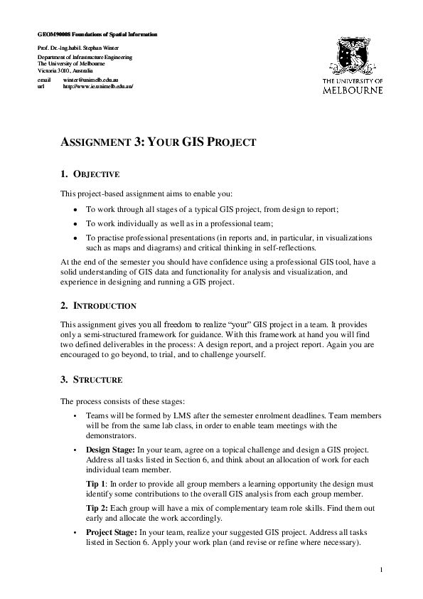 (PDF) GEOM90008 Foundations of Spatial Information ASSIGNMENT 3: YOUR GIS PROJECT 1. OBJECTIVE
