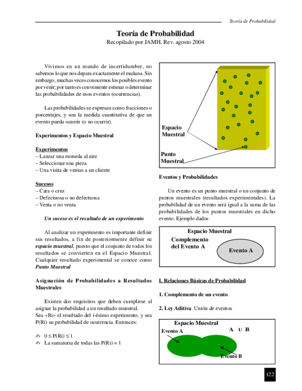 (PDF) Espacio Muestral Punto Muestral Evento A Complemento del Evento A
