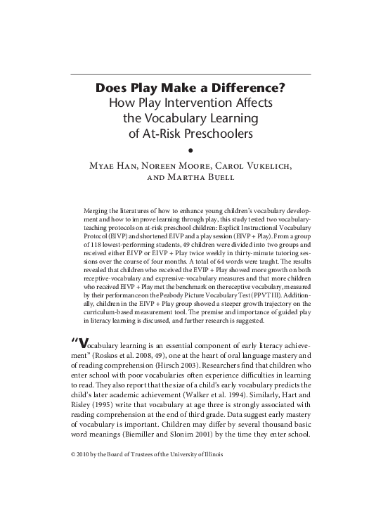 (PDF) Does Play Make a Difference?: How play intervention affects the ...
