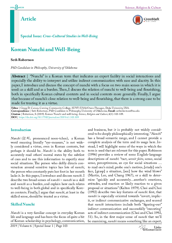 (PDF) Korean Nunchi and Well Being