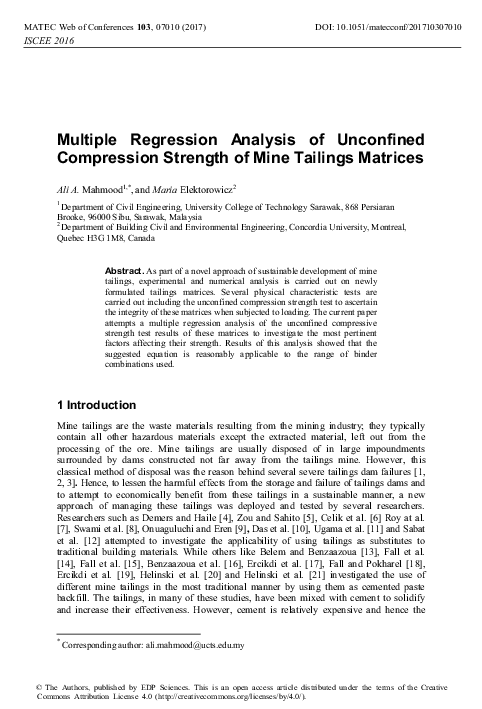 (PDF) Regression Analysis of Mine Tailings Strength