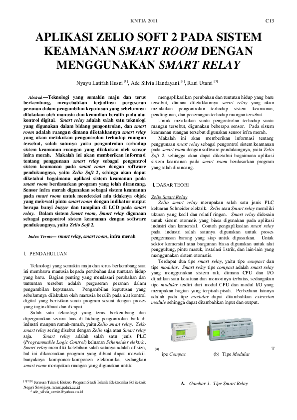 (PDF) APLIKASI ZELIO SOFT 2 PADA SISTEM KEAMANAN SMART ROOM DENGAN MENGGUNAKAN SMART RELAY