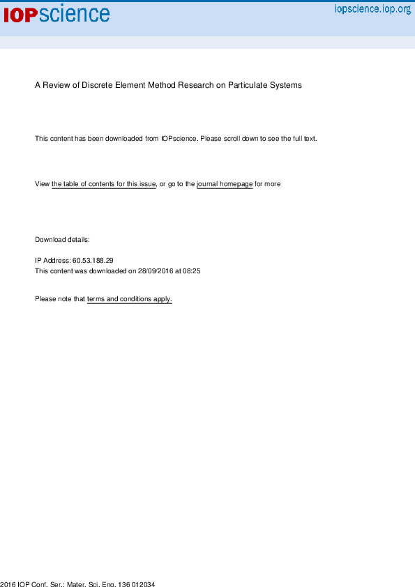 Pdf A Review Of Discrete Element Method Research On Particulate Systems 3132