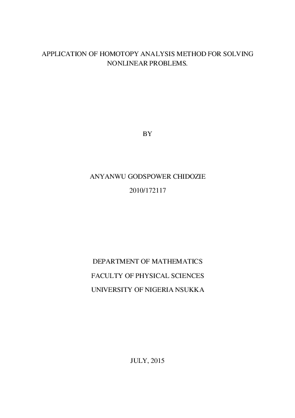 Doc Application Of Homotopy Analysis Method For Solving Nonlinear Problems
